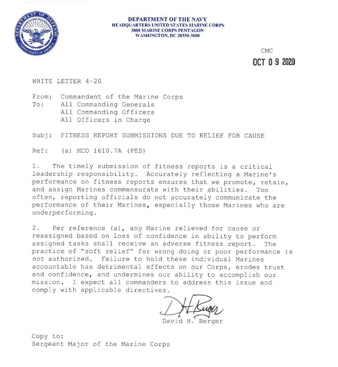 Marine commandant to leaders: Quit the 'soft relief' of fired officers ...