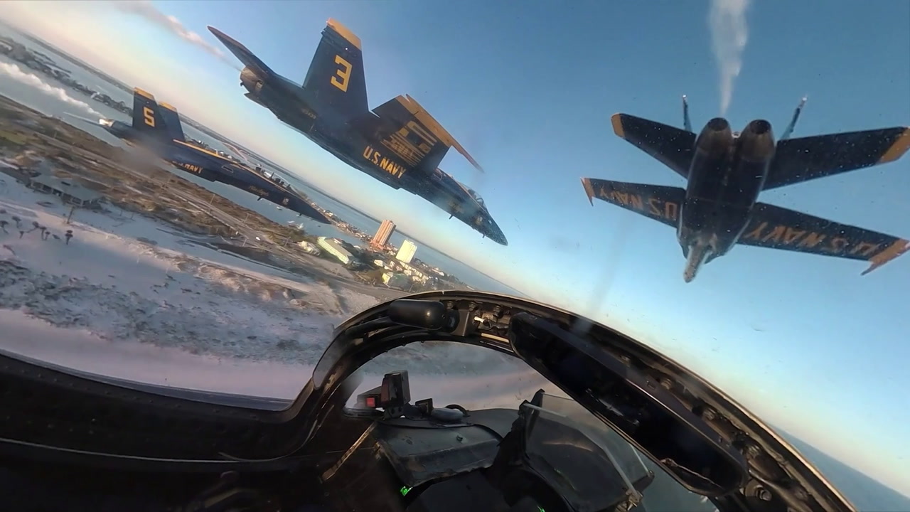 Blue Angels legacy F/A-18 Hornets make final sunset flight