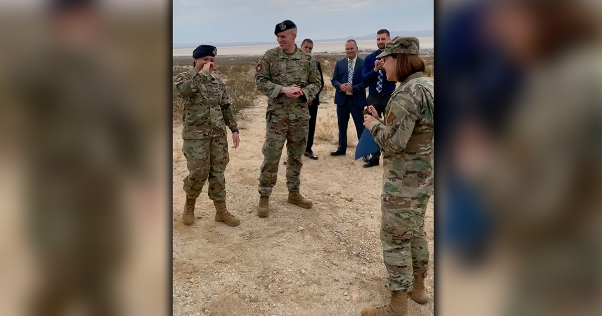 Air Force’s top enlisted leader surprises airman with on-the-spot promotion