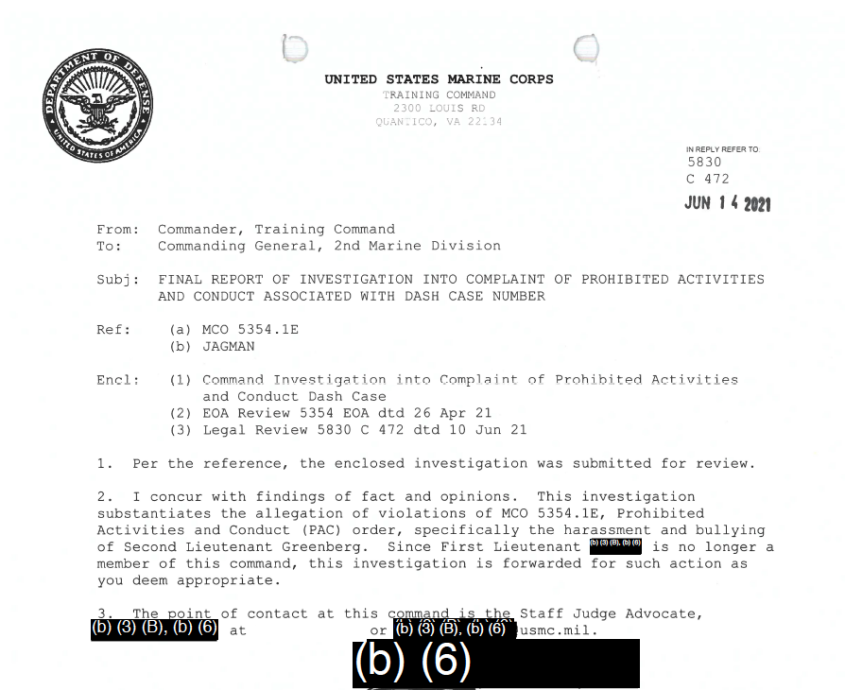 An open letter to the Marine general handling my sexual harassment case