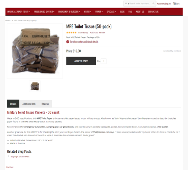 You can actually buy a 50-pack of MRE toilet paper online