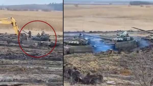 Watch Russian tanks stuck in the mud near Ukraine border