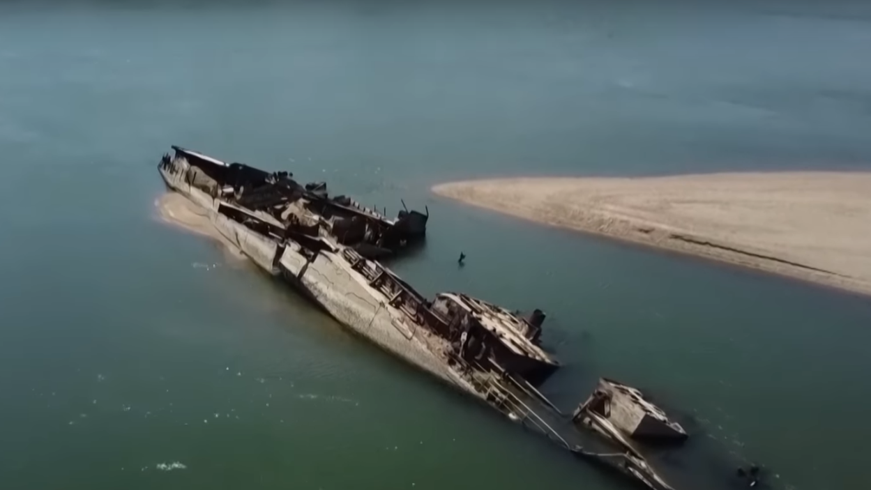 Wreckage of Nazi warships rise from Europe's Danube River amid drought