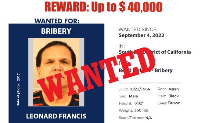 Authorities put up $40,000 reward for information on fugitive 'Fat Leonard'