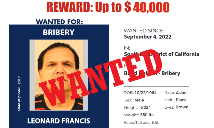 Authorities put up $40,000 reward for information on fugitive 'Fat Leonard'