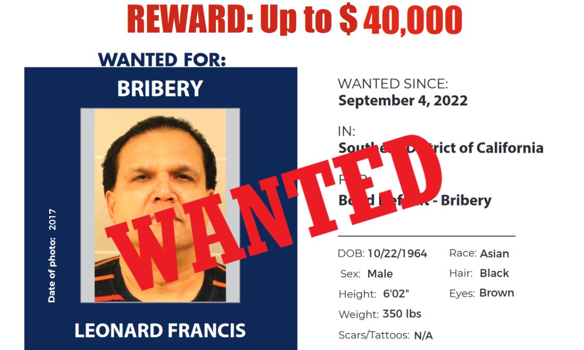 Authorities put up $40,000 reward for information on fugitive 'Fat Leonard'