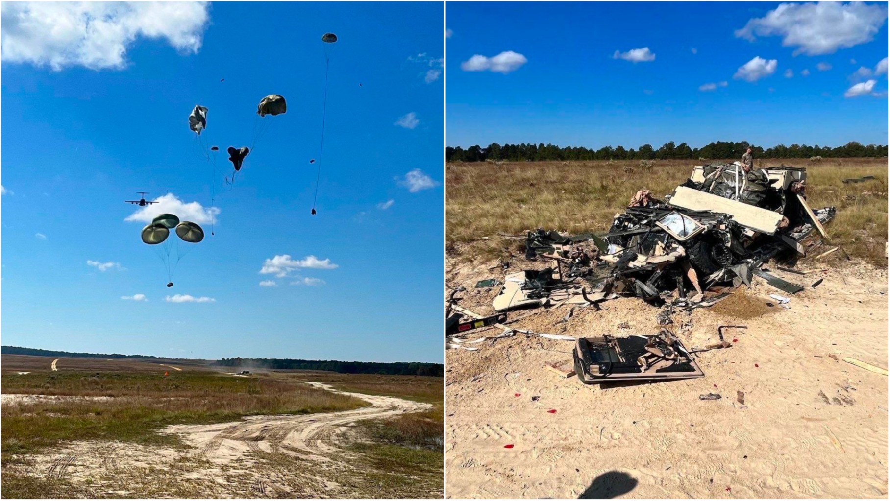 Army Humvee wrecked during airdrop gone wrong at Fort Bragg