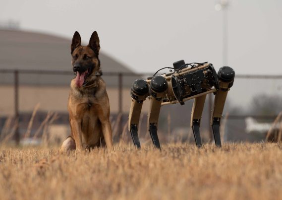 Robot dog armed with machine gun airdropped from drone in viral video