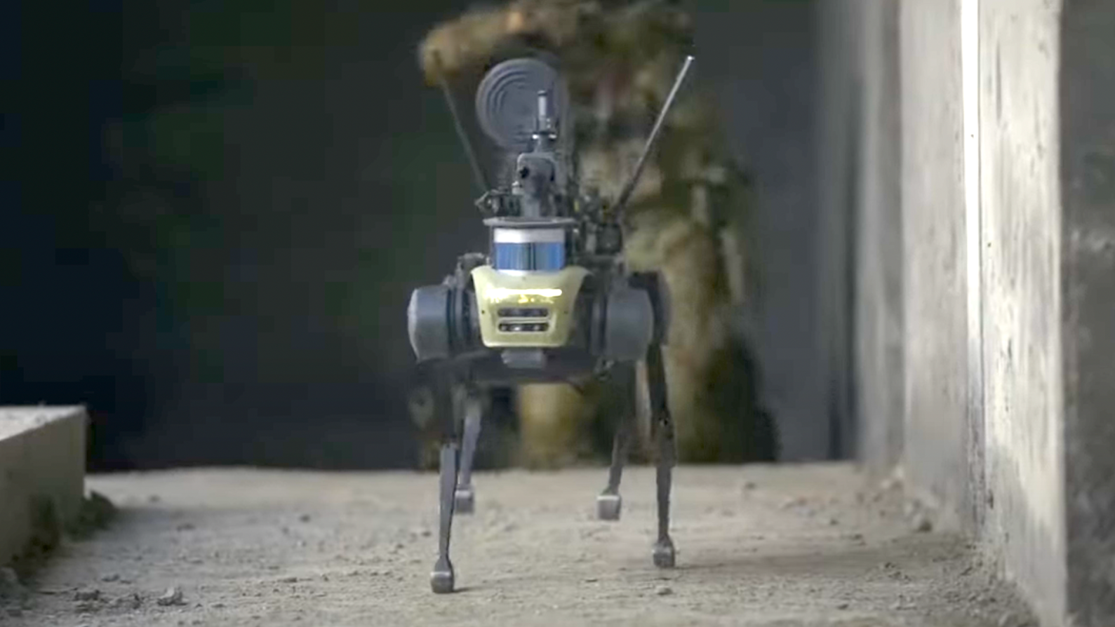 Robot dog armed with machine gun airdropped from drone in viral video