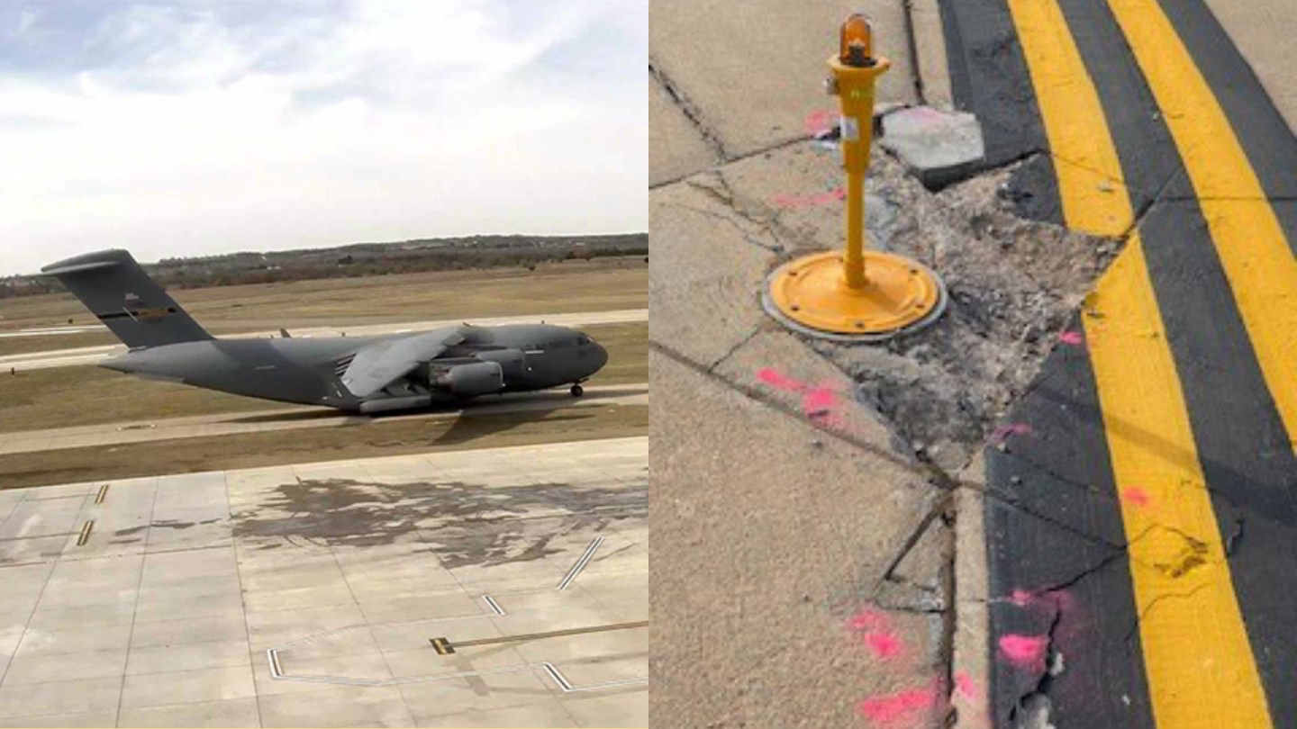 Did a chonky Air Force C-17 damage an Oklahoma airport runway?