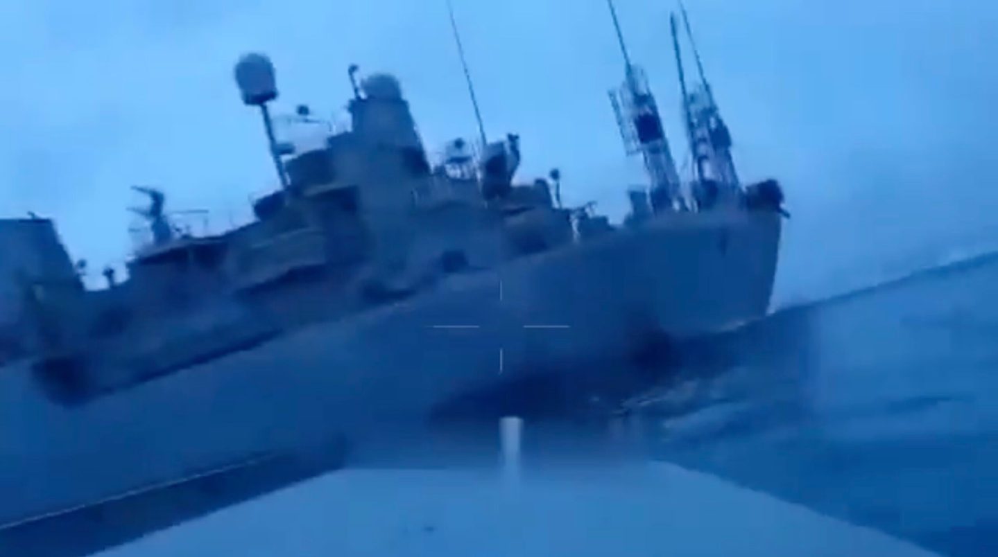 Ukrainian drone boats swarm Russian warship in new videos