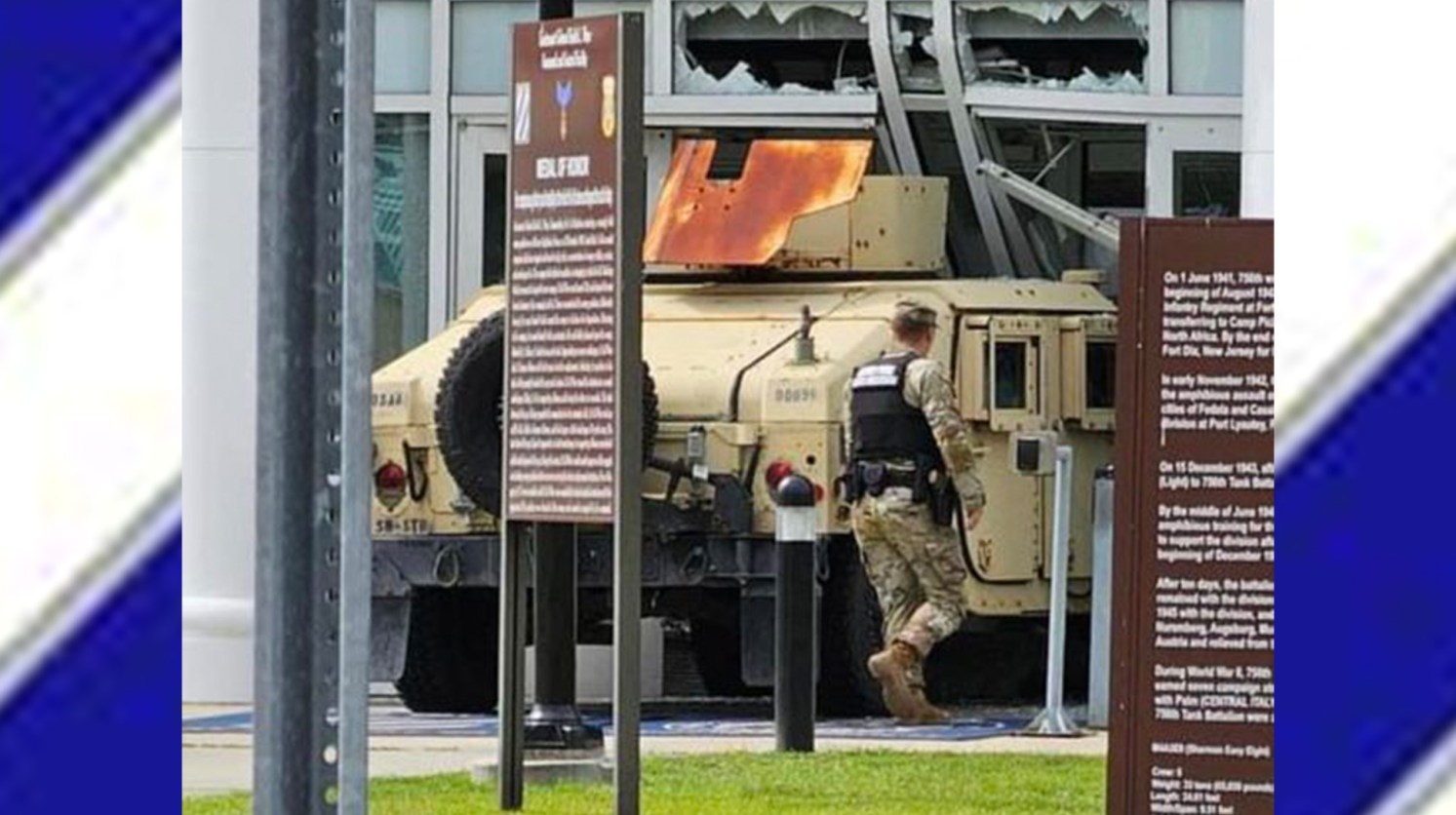 An Army Humvee crashed into the headquarters at Fort Stewart