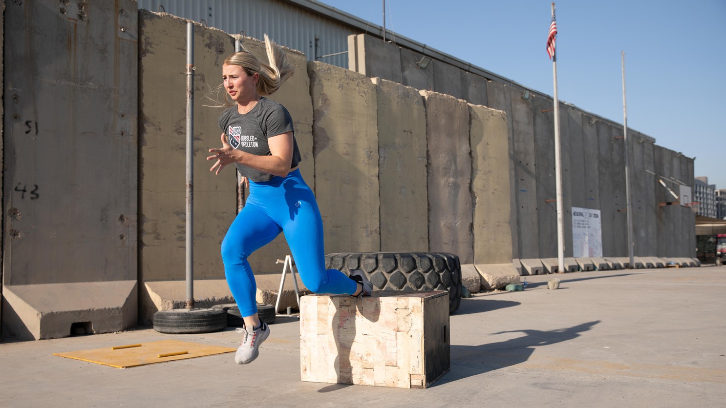 Marine training for winter Olympics Bobsled team while in Iraq