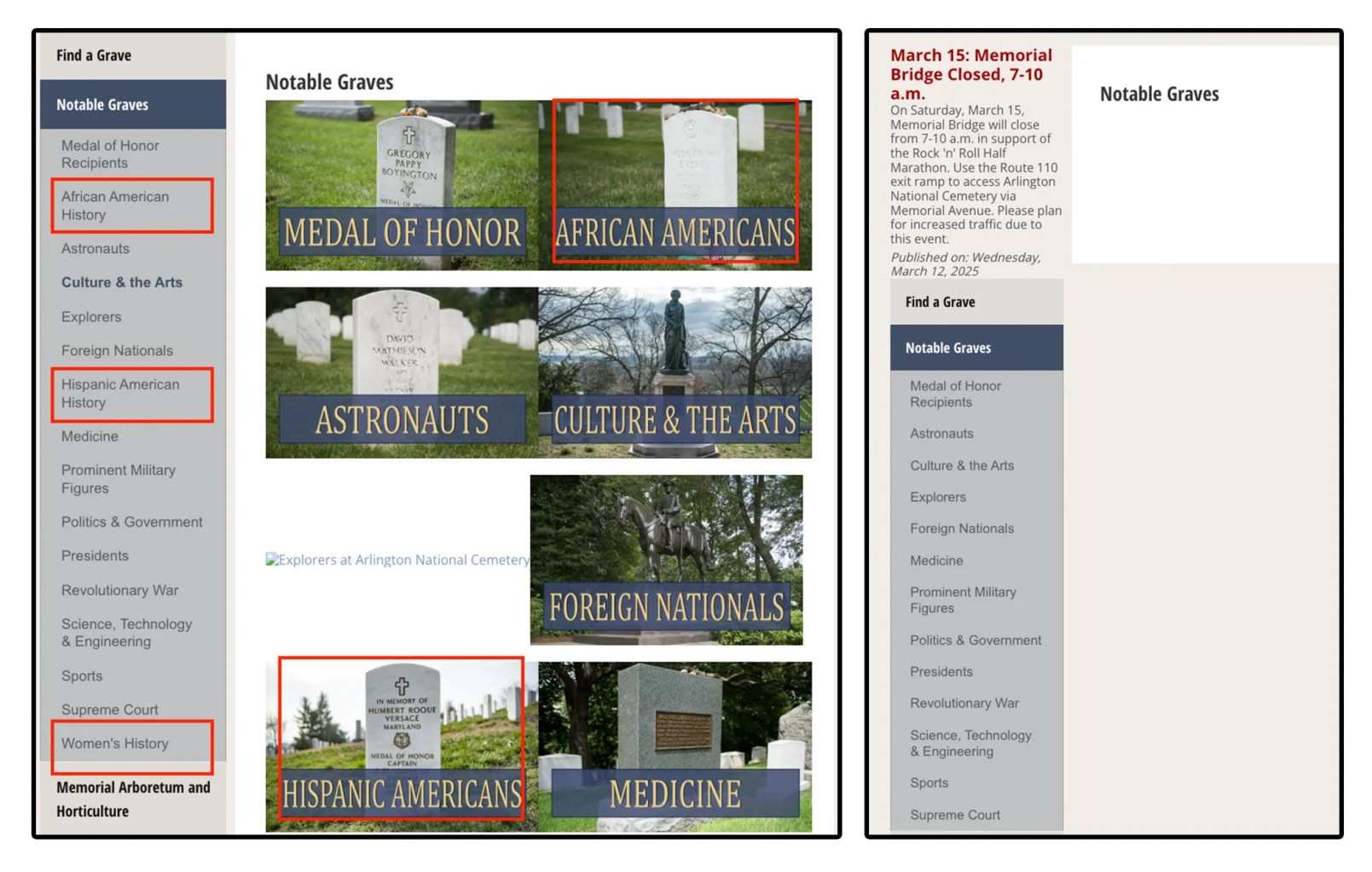 Arlington Cemetery website drops links for minorities, women