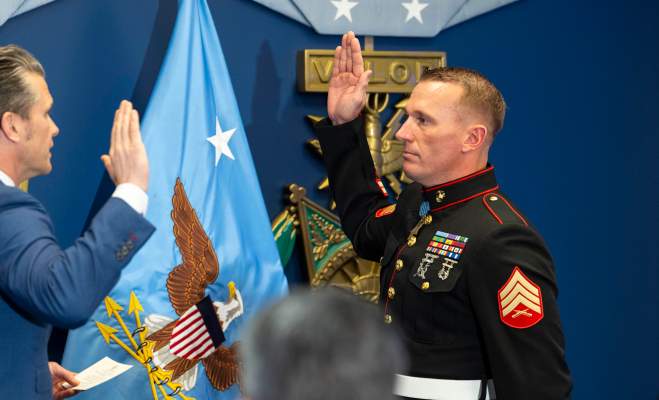 Medal of Honor recipient Dakota Meyer reenlists in Marine Reserve