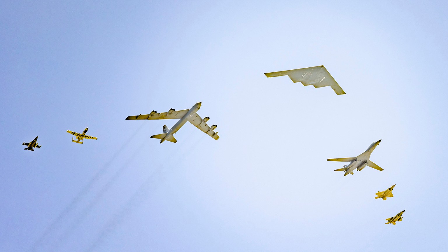 Air Force fighters and bombers fly together for the first time