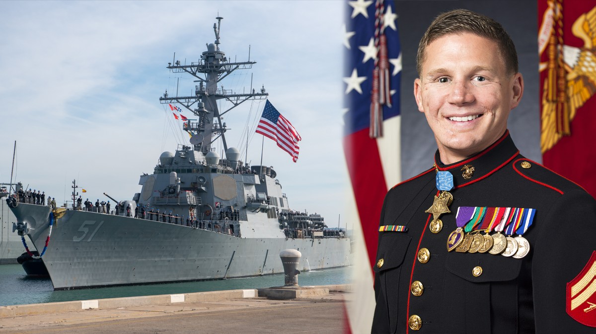 Navy warship named for Marine who jumped on grenade and lived