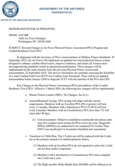 Air Force says viral combat fitness memo isn't real