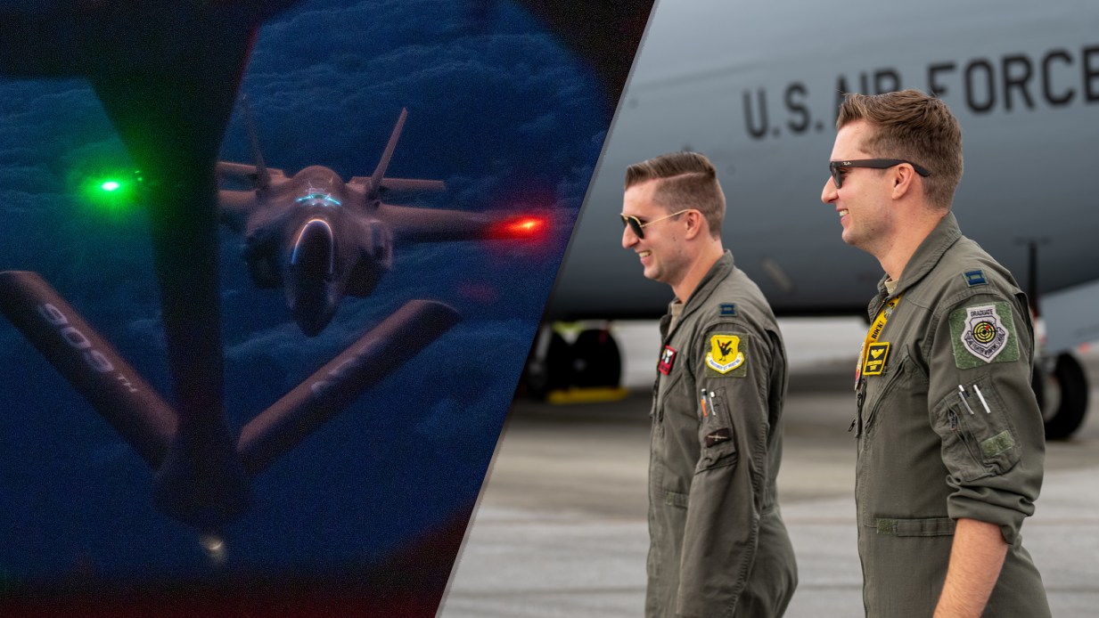 Twin Air Force pilots connect in the air over the Pacific